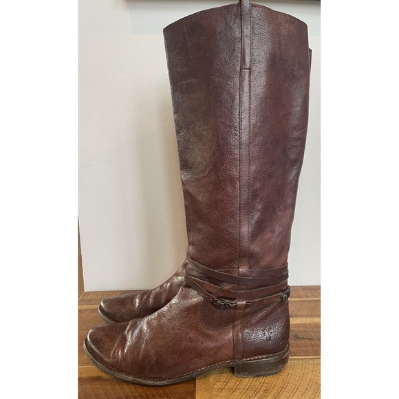Frye | Shoes | Frye Veronica Burgundy Brown Distressed Leather Tall ...